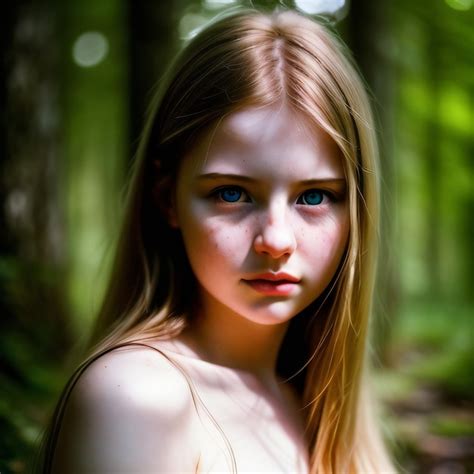 Una Chica De Ojos Azules Est Parada En Un Bosque Foto Premium