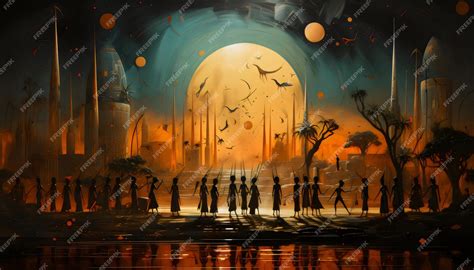 Pintura Mural Egipcia Que Retrata A Los Faraones Y Su Corte Real Del Antiguo Egipto En El Cielo