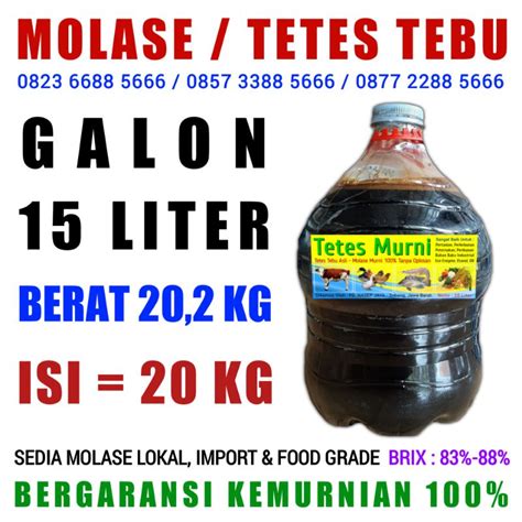 Jual 1 Galon 15 L 20kg Molase Industrial Tetes Tebu Molasses