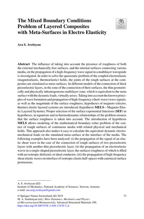 Pdf The Mixed Boundary Conditions Problem Of Layered Composites With Meta Surfaces In Electro