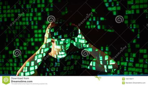 Double Exposure Of A Caucasian Man And Virtual Reality Headset Is