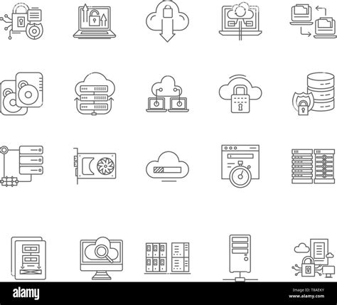 computer backup service line icons signs vector set outline