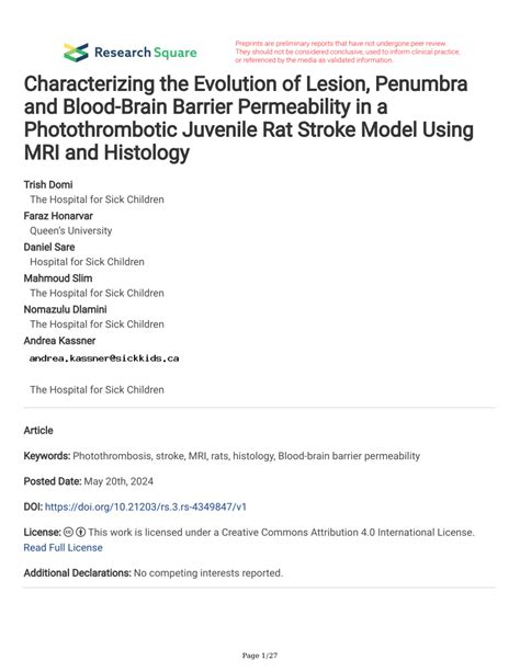 PDF Characterizing The Evolution Of Lesion Penumbra And Blood Brain