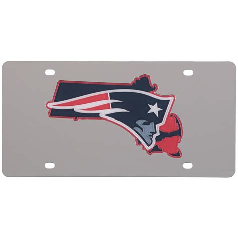 New England Patriots Acrylic State Shape Silver Mirror License Plate