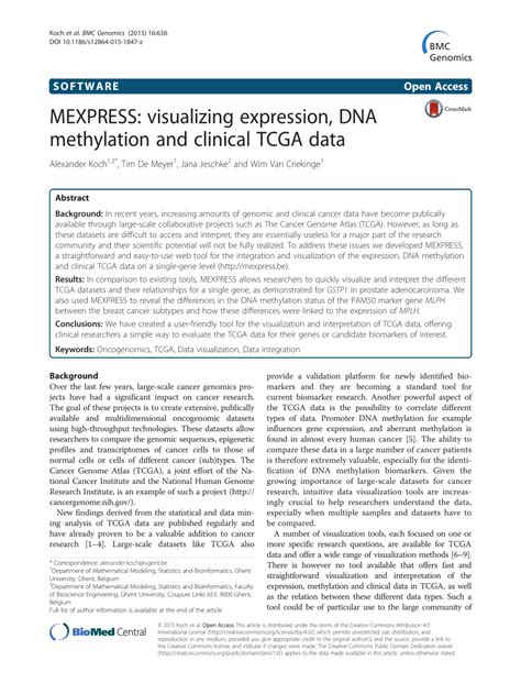 Pdf Mexpress Visualizing Expression Dna Methylation And Clinical Tcga Data