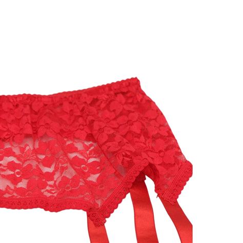 Floral Hollow Lace Garter 6 Straps Suspender Belt Plus Size Lingerie
