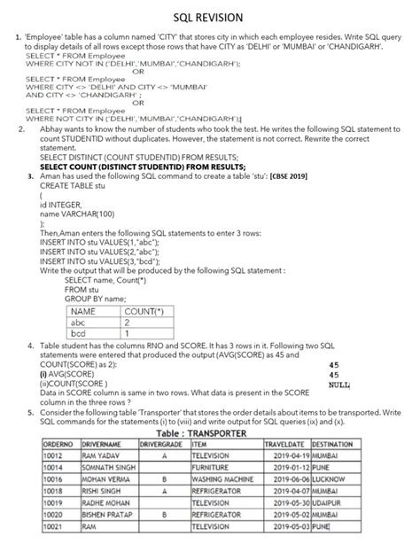 Sql Revision Ip Pdf Table Database Sql
