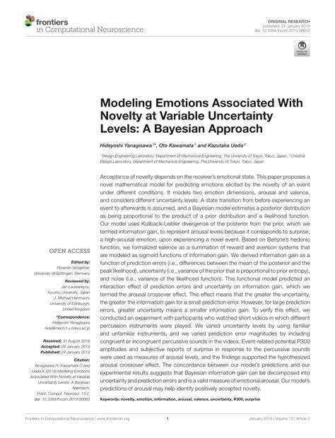 Pdf Modeling Emotions Associated With Novelty At Variable Uncertainty