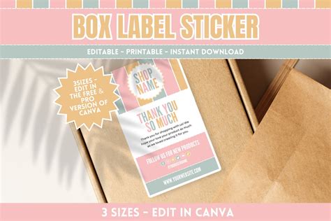 DIY Box Label Sticker Template Box Seal Label Template For Fun Packaging Editable In Canva Etsy