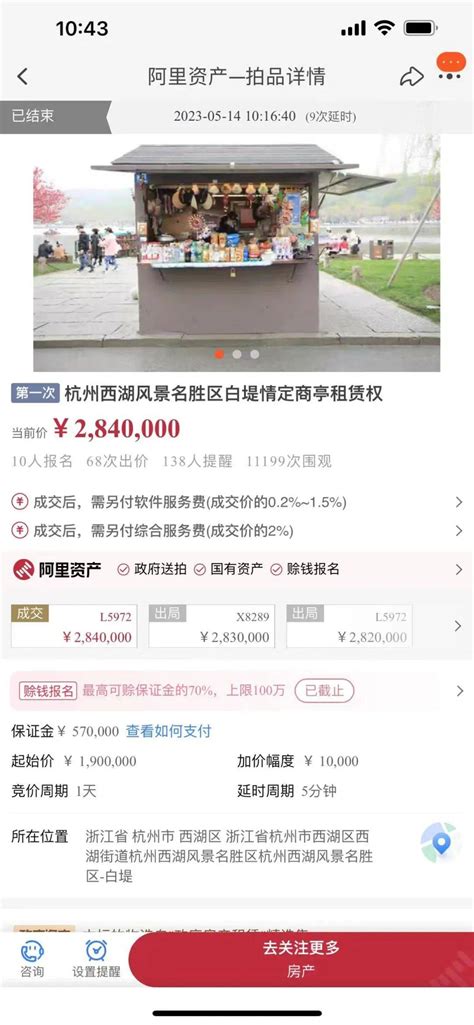 西湖断桥边，一个卖矿泉水的摊位，年租金284万元成交！