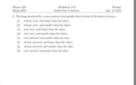 Solved The Image Produced By A Convex Mirror Of An Upright Chegg Com