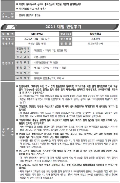 2022학년도 수시 면접 대비 전년도 기출문제 ③ 동아대 삼육대