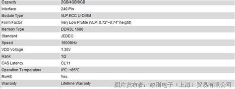 威刚科技ddr3l 1600 Vlp Ecc U Dimm工业级内存威刚科技ddr3l中国工控网