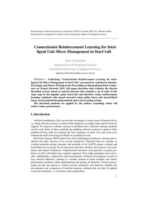 pdf connectionist reinforcement learning for intelligent unit micro