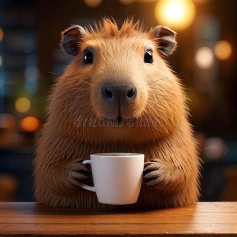 Capybara Drinking Coffee In Cafe Stock Illustration Illustration Of