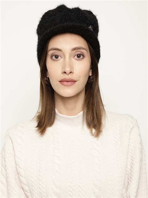 Buy Roadster Women Black Self Design Winter Woolen Beanie Caps For