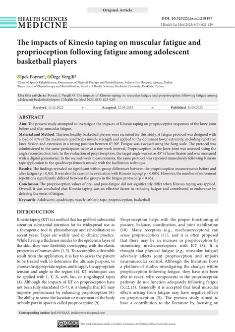 Pdf The Impacts Of Kinesio Taping On Muscular Fatigue And Proprioception Following Fatigue