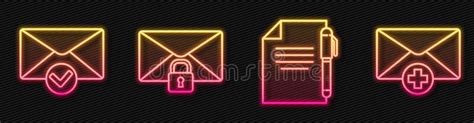 Set Line Document And Pen Envelope And Check Mark Mail Message Lock