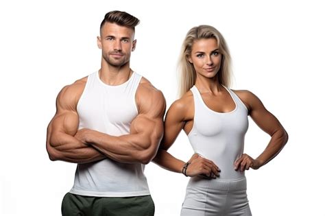 Premium Photo Sporty Young Couple Muscle Posing Isolated White Background