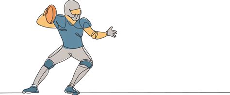 Single Continuous Line Drawing Young Agile Man American Football Player