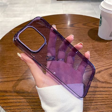 เคสโทรศัพท์มือถือแบบแข็ง ใส กันกระแทก แต่งกลิตเตอร์ สีม่วงเข้ม สําหรับ