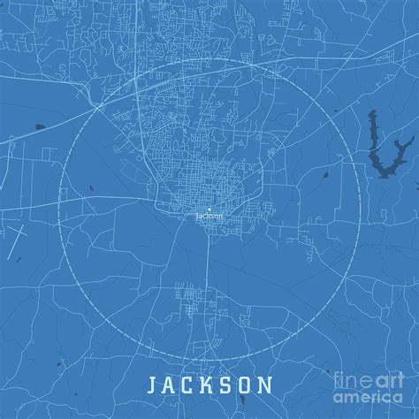 Jackson Tn City Vector Road Map Blue Text Digital Art By Frank Ramspott