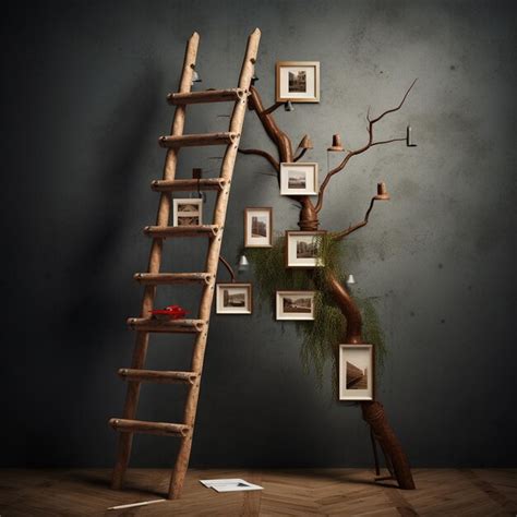 Premium Ai Image A Wooden Ladder With Pictures On It And A Tree On