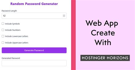 create a password generator web app with hostinger horizons