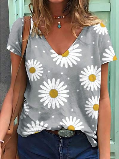 Badu Bg Лятна модна дамска тениска с V образно деколте и къс ръкав за пролетта и лятото