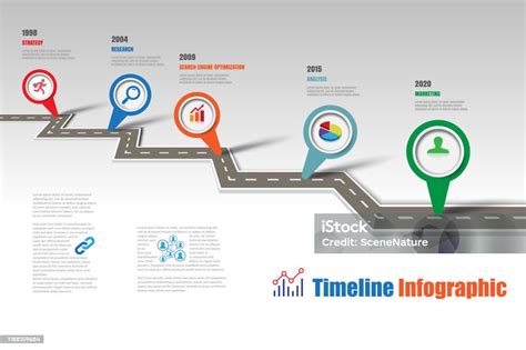 포인터가 있는 비즈니스 로드맵 타임라인 인포그래픽 템플릿 벡터 일러스트레이션 그래프에 대한 스톡 벡터 아트 및 기타 이미지 그래프 도로지도 마우스 화살표 Istock