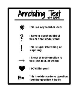 Annotating Text With Symbols Interactive Notebook Page By Katrina Phillips