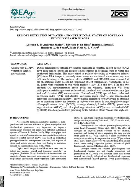 Water And Nutritional Status Uav Soybean Pdf