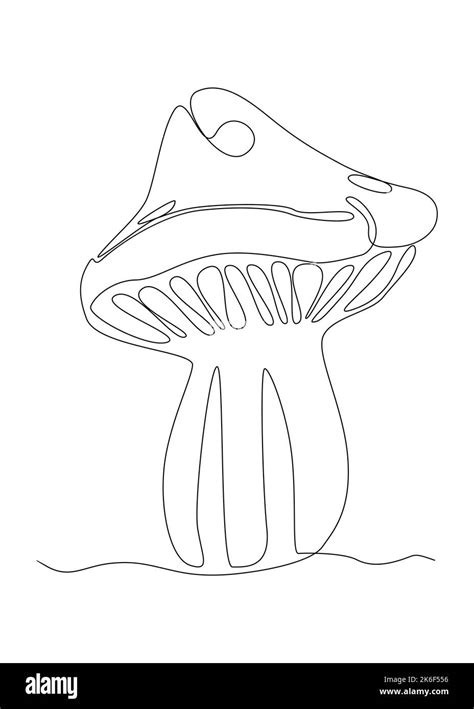 One Continuous Line Drawing Of Mushroom Thin Line Illustration Vector