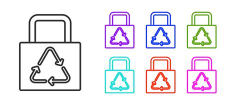 흰색 배경에 분리 된 재활용 아이콘이있는 검은 색 라인 종이 쇼핑 백 재활용 기호가 있는 가방 다채로운 아이콘을 설정합니다 벡터 가방에 대한 스톡 벡터 아트 및 기타 이미지