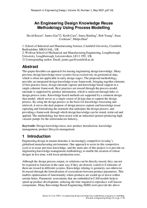 pdf an engineering design knowledge reuse methodology using process