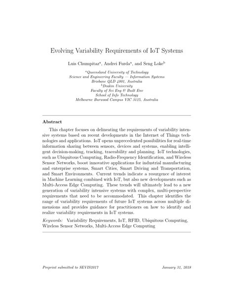 Pdf Evolving Variability Requirements Of Iot Systems
