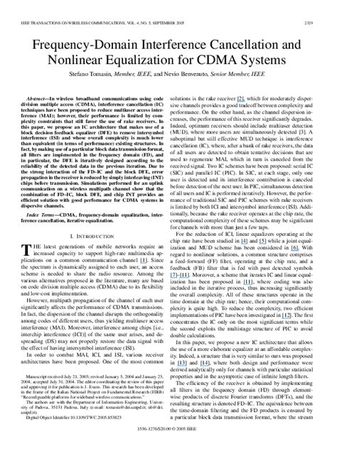 Pdf Frequency Domain Interference Cancellation And Nonlinear
