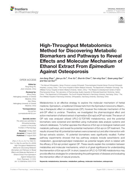 Pdf High Throughput Metabolomics Method For Discovering Metabolic Biomarkers And Pathways To