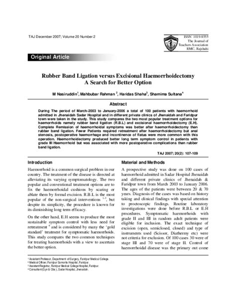 Pdf Rubber Band Ligation Versus Excisional Haemorrhoidectomy A Search