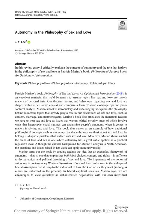Autonomy In The Philosophy Of Sex And Love