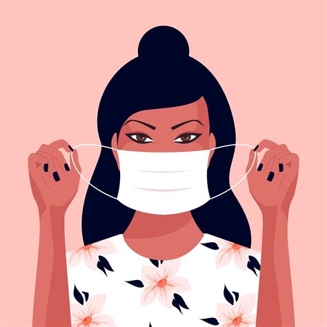 Young Asian Woman Putting On A Face Mask 1220924 Vector Art At Vecteezy