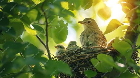 Premium Photo Mother Bird With Chicks In Nest Care And Nurture In