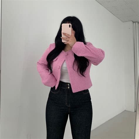 데이지투엘 완전강추 펄 스퀘어 트위드 크롭 자켓 55사이즈 66사이즈 77사이즈 빅사이즈 위시버킷