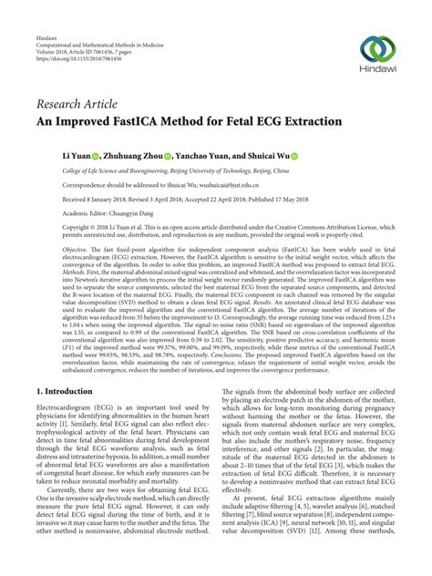 Pdf An Improved Fastica Method For Fetal Ecg Extraction