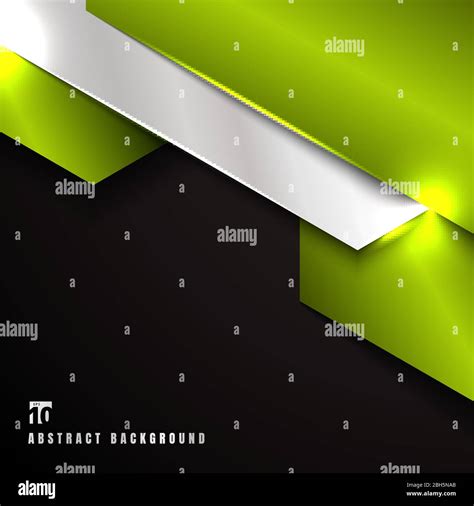 Abstract Green And Silver Metallic Metal Geometric Overlapping Layer On