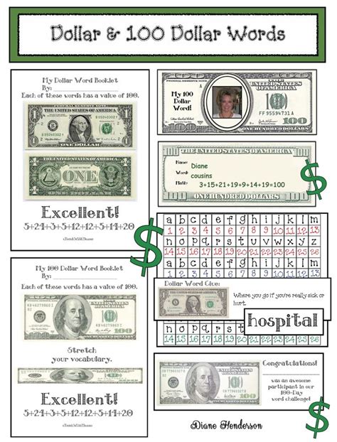 Dollar Words Worksheet Million Dollar Words Tpt