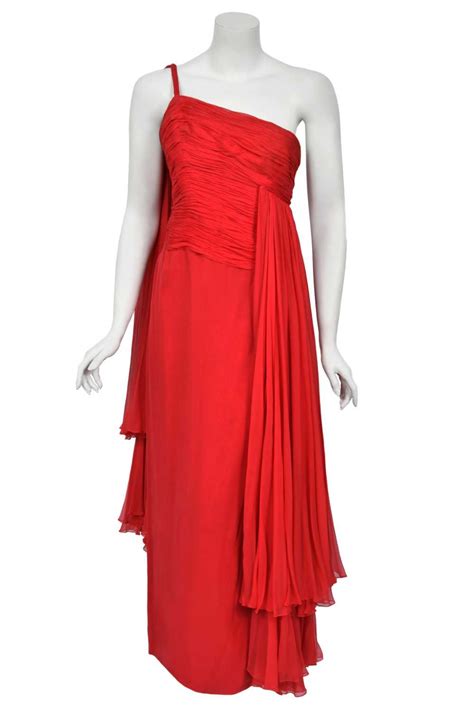 1960s Martha Weathered Couture Ruby Red Pleated Silk… Gem