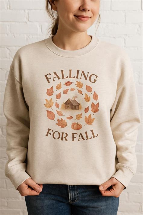 Falling For Fall Crewneck Sweatshirt Cozy Autumn Cabin Graphic