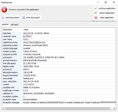 An Error Occured In The Application · Issue 1381 · Heidisqlheidisql