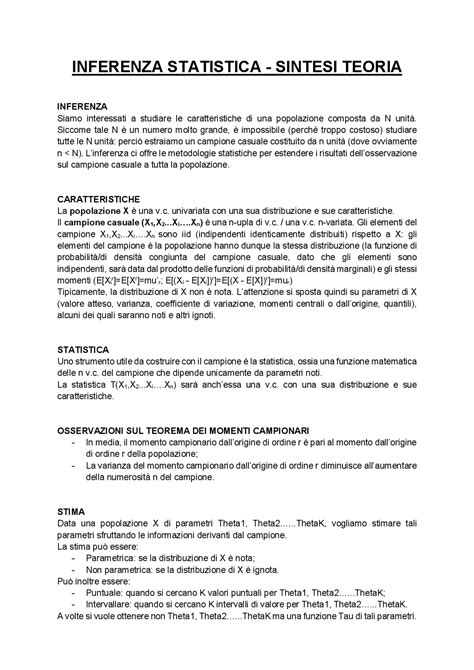 Inferenza Statistica Sintesi Teoria Schemi E Mappe Concettuali Di